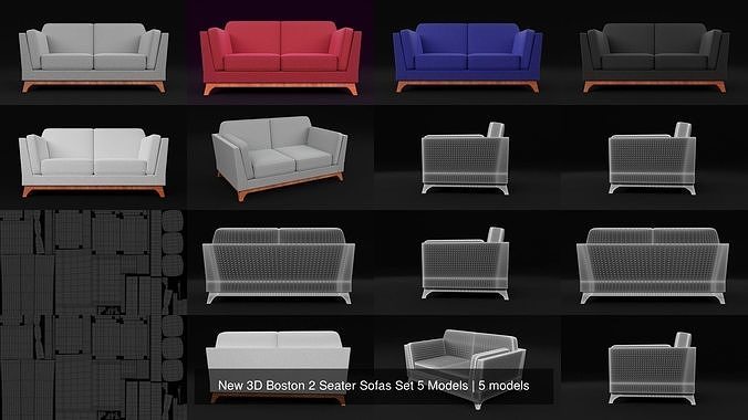 3D Model Collection New 3D Boston 2 Seater Sofas Set 5 Models VR / AR / low-poly | CGTrader