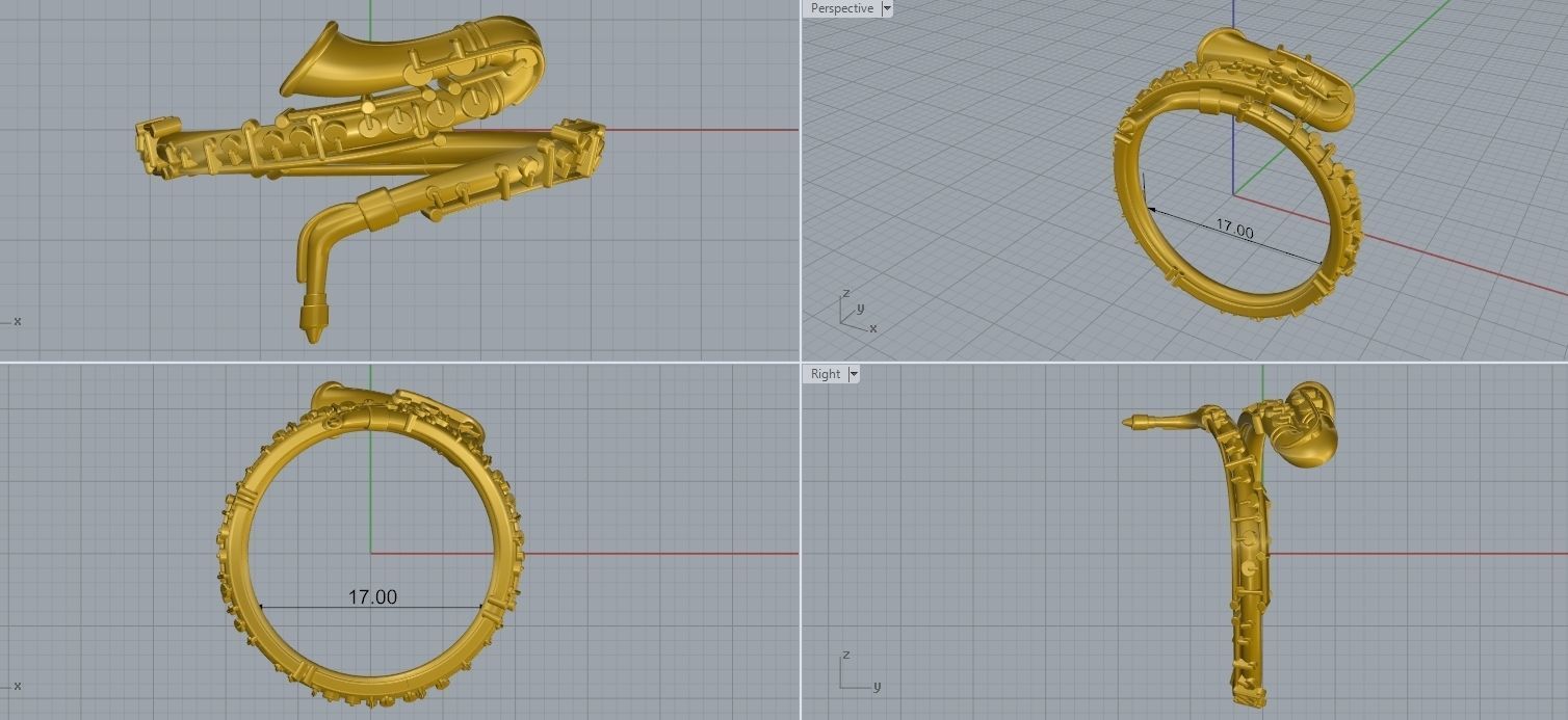 saxophone ring 3D model 3D printable | CGTrader