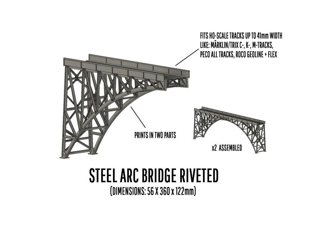 LINE-0004 Steel arc bridge riveted H0-scale 3D model 3D printable ...