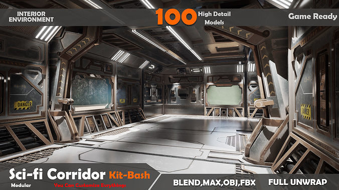 3D model Sci-fi Interior Corridor Kitbash 100 Model VR / AR / low-poly | CGTrader