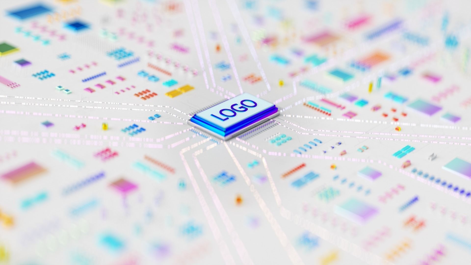 Colorful chip stylized circuit board 3D model 3D model animated | CGTrader