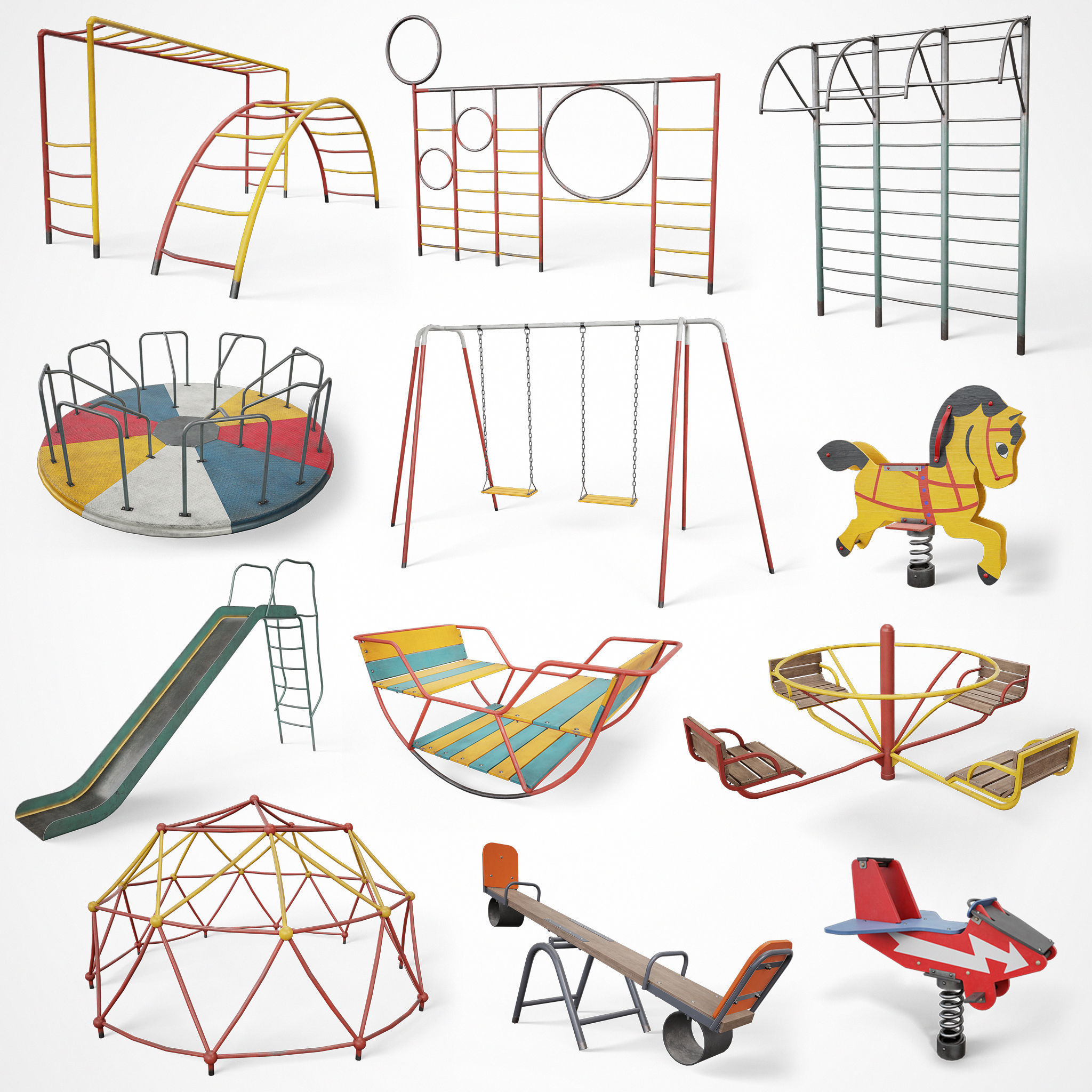 Collection of 15 Painted Playground Items VR / AR / low-poly | CGTrader