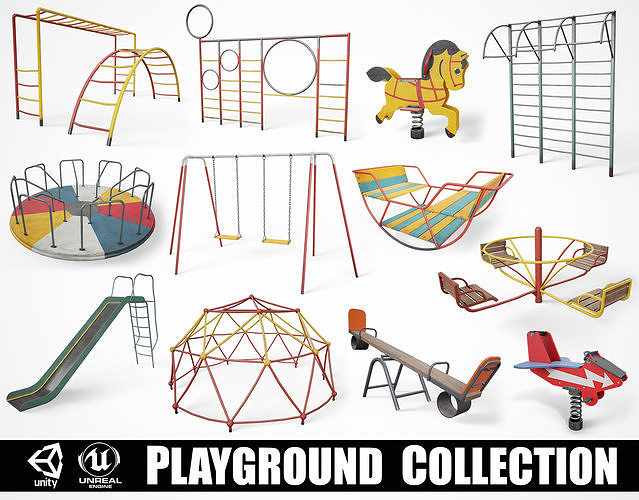 Collection of 15 Painted Playground Items VR / AR / low-poly | CGTrader