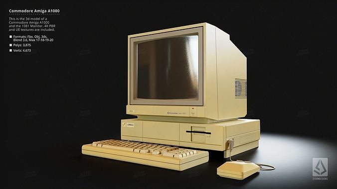 3D model Commodore Amiga A1000 with 1081 Monitor - Low Poly VR / AR ...