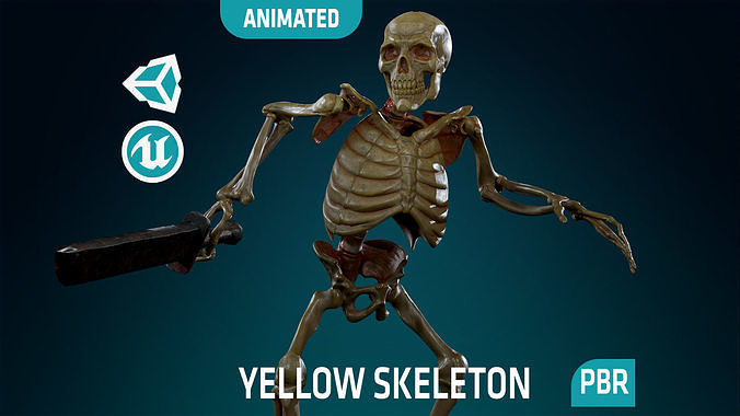 3D model Skeleton Undead Warrior Yellow - Lowpoly - Game Ready VR / AR ...