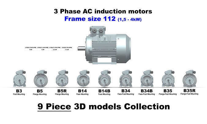 3 Phase AC induction motors - Frame size 112 3D model | CGTrader