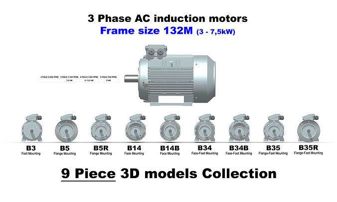 3 Phase AC induction motors - Frame size 132M 3D model | CGTrader