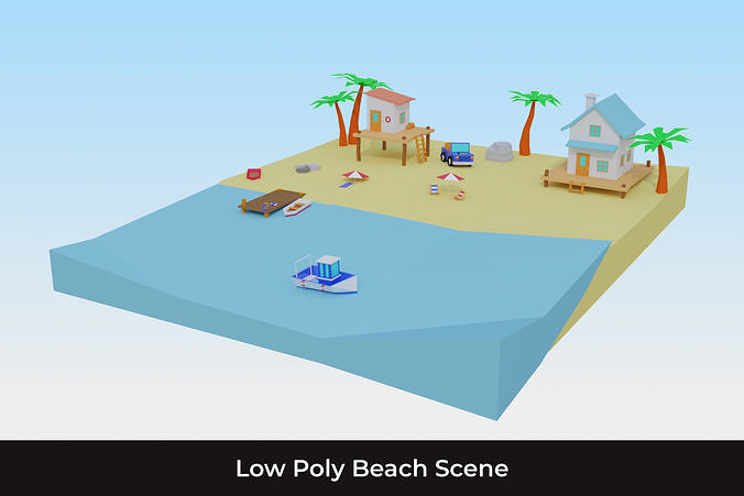 3D model Low Poly Beach Scene 3D Model for download VR / AR / low-poly | CGTrader