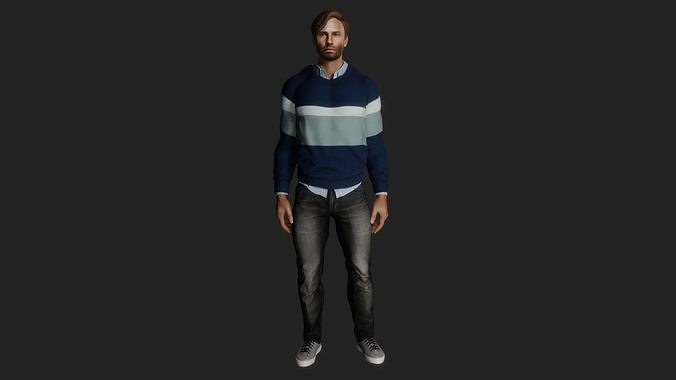 Realistic 3D Model of a 35-Year-Old Man in Blue Sweater 3D model | CGTrader