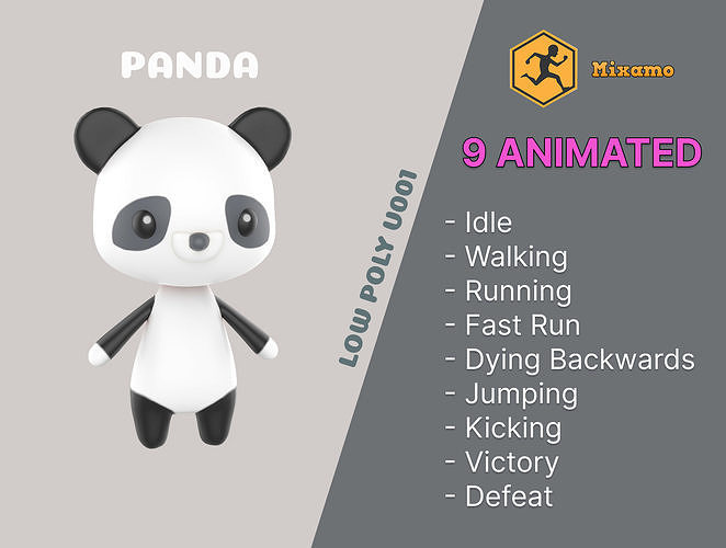 3D model Panda low poly animated v001 VR / AR / low-poly | CGTrader