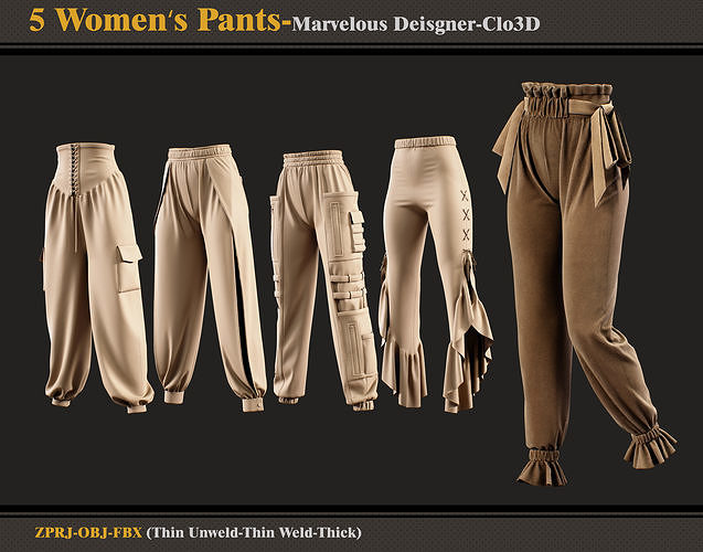 5 Women Pants-MD-Clo3D - FBX - OBJ 3D model | CGTrader