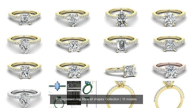 Engagement ring Alice all shapes Collection 3D printable | CGTrader