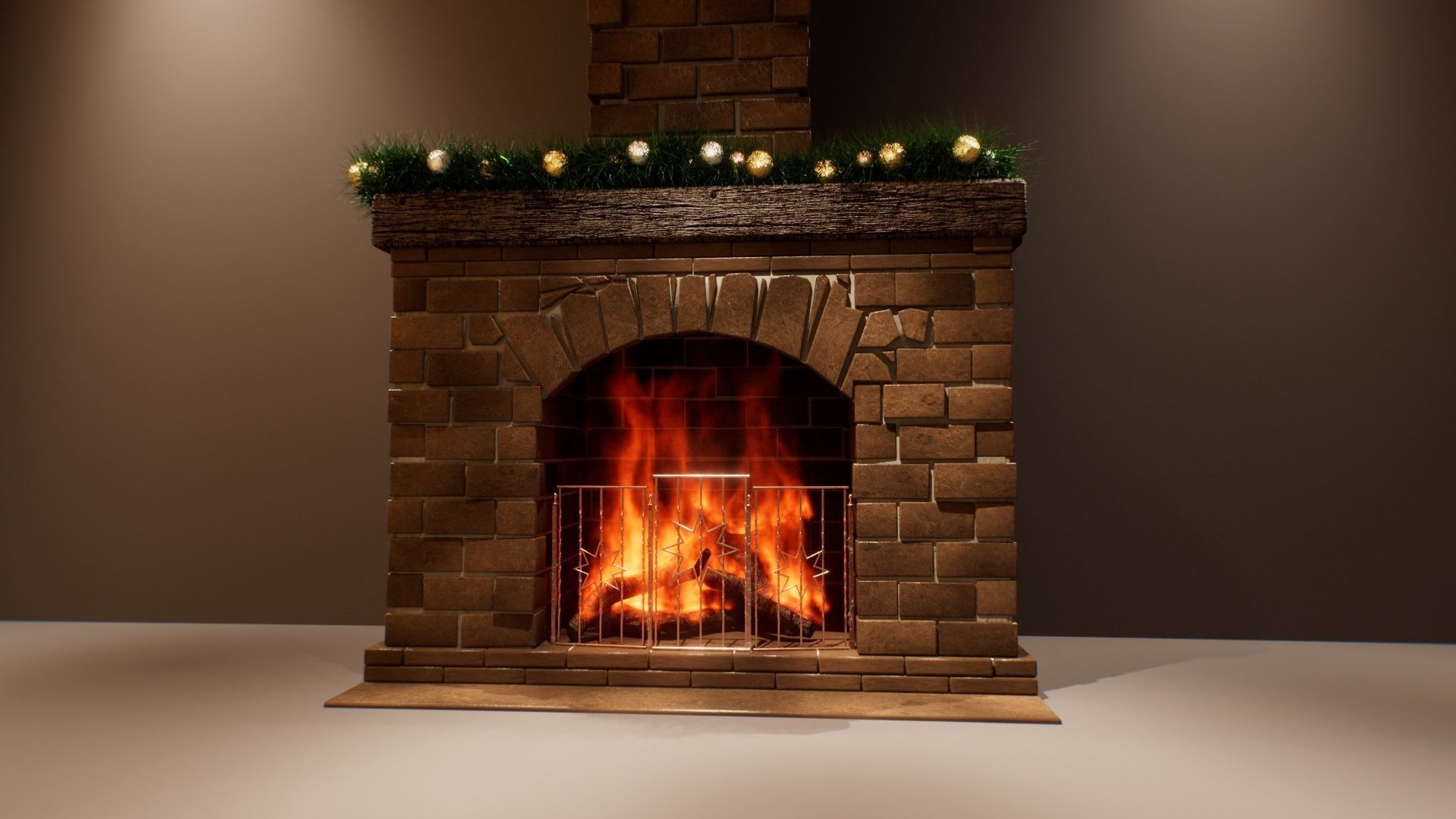 Fireplace with Christmas decorations and PYRO fire VDB 3D model | CGTrader