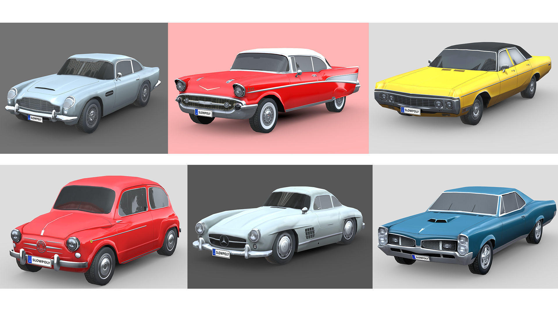 3D Model Collection Low-Poly Car Pack 002 - Timeless Classics VR / AR ...