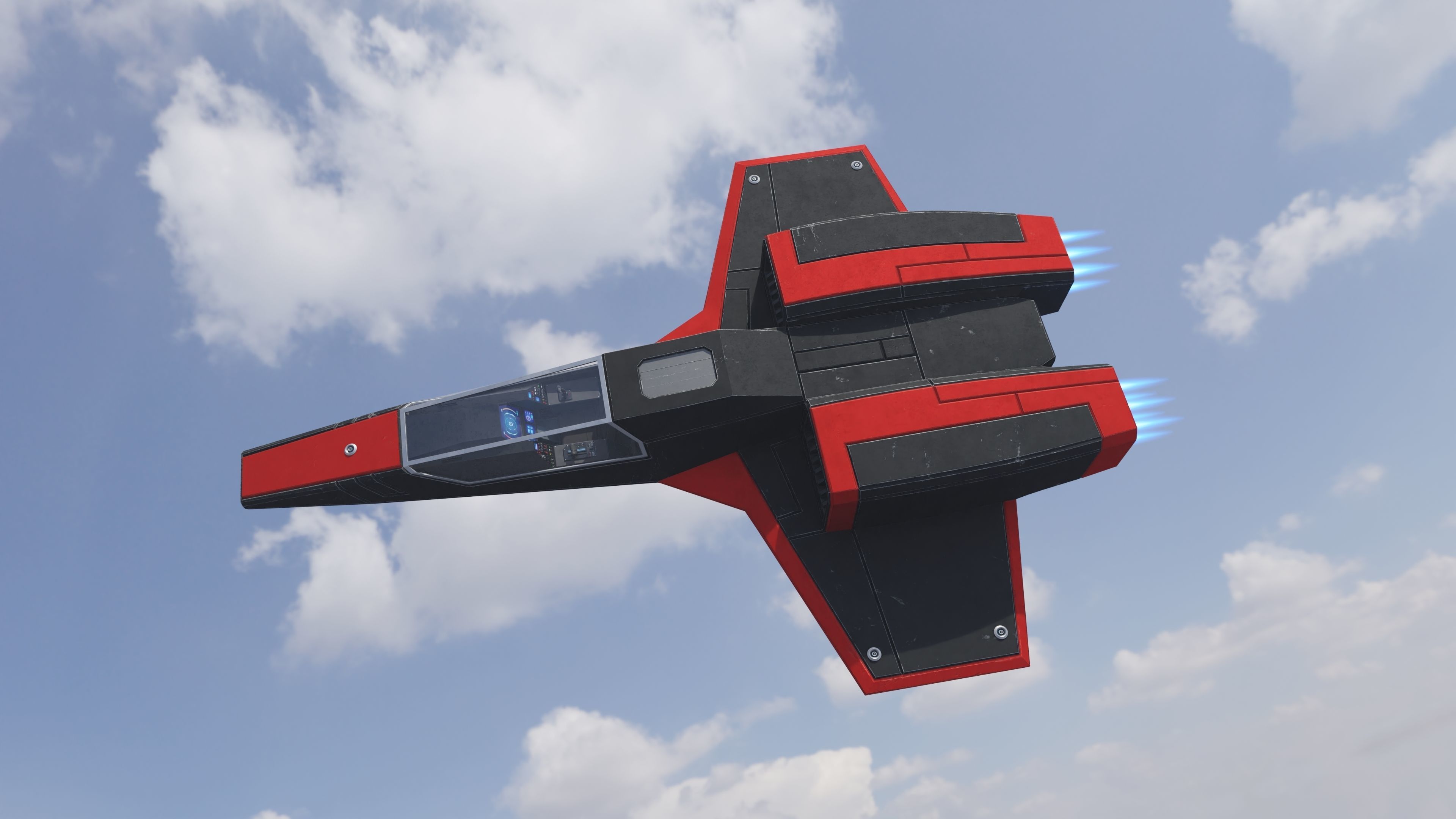 3D model Sci-Fi Space Fighter Jet with Interior Cockpit VR / AR / low ...