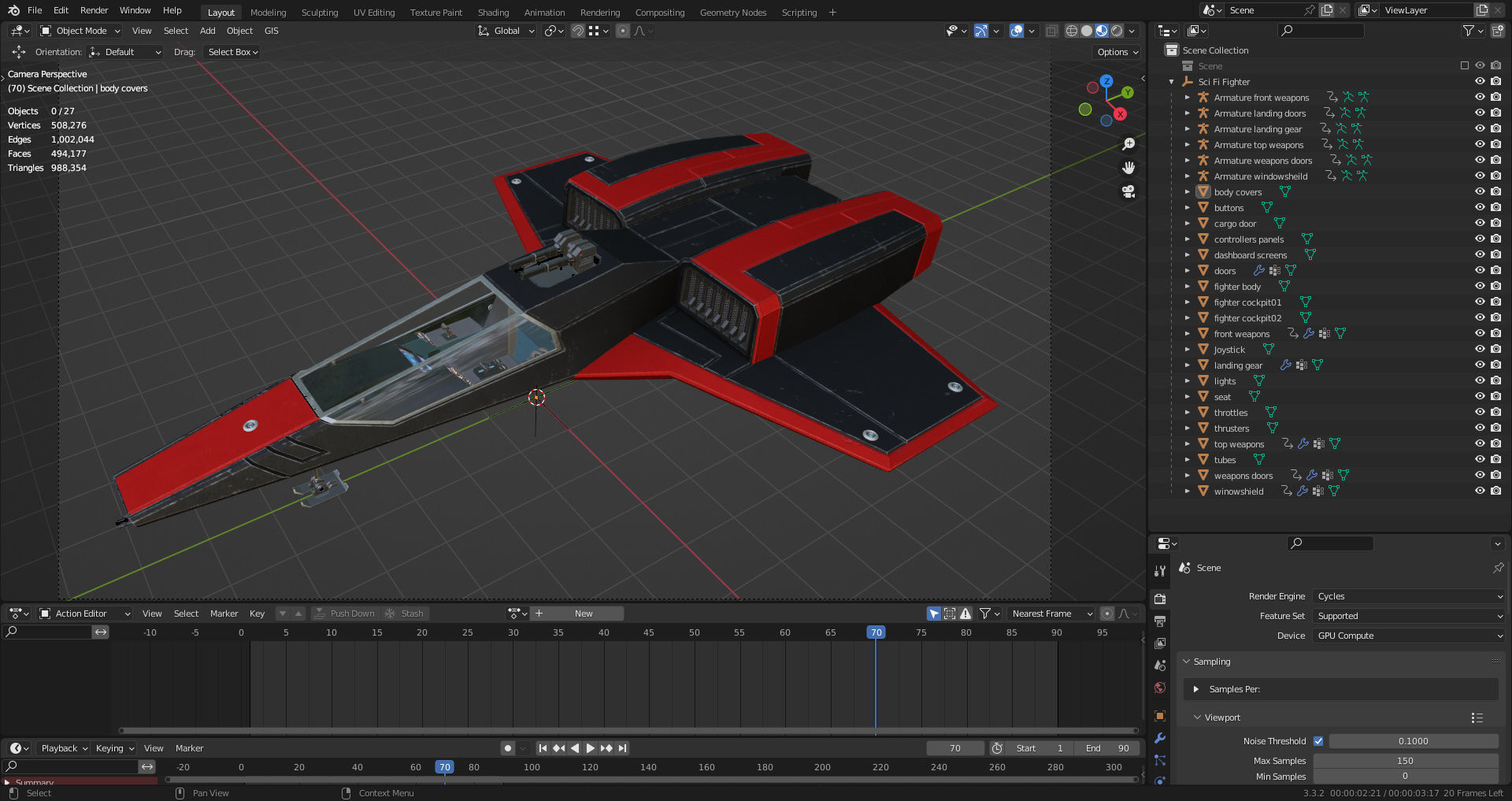 3D model Sci-Fi Space Fighter Jet with Interior Cockpit VR / AR / low ...