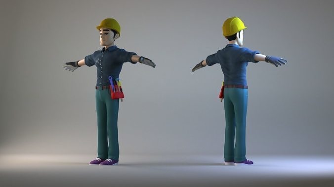 Maintenance man worker cartoon character man guy repaire 3D model ...
