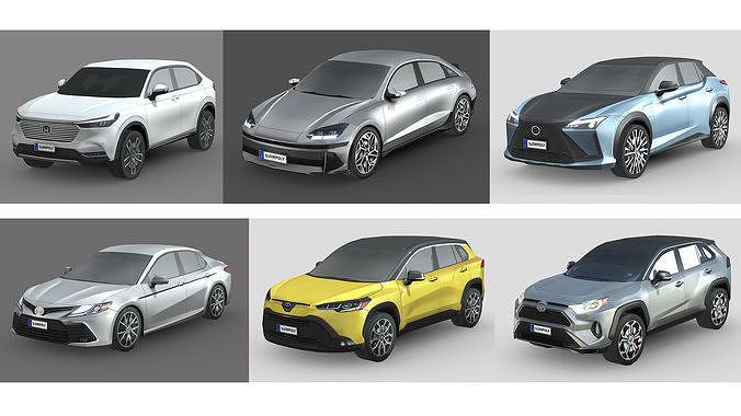 3D Model Collection Low-Poly Car Pack 023 - High-Tech Hybrids VR / AR ...