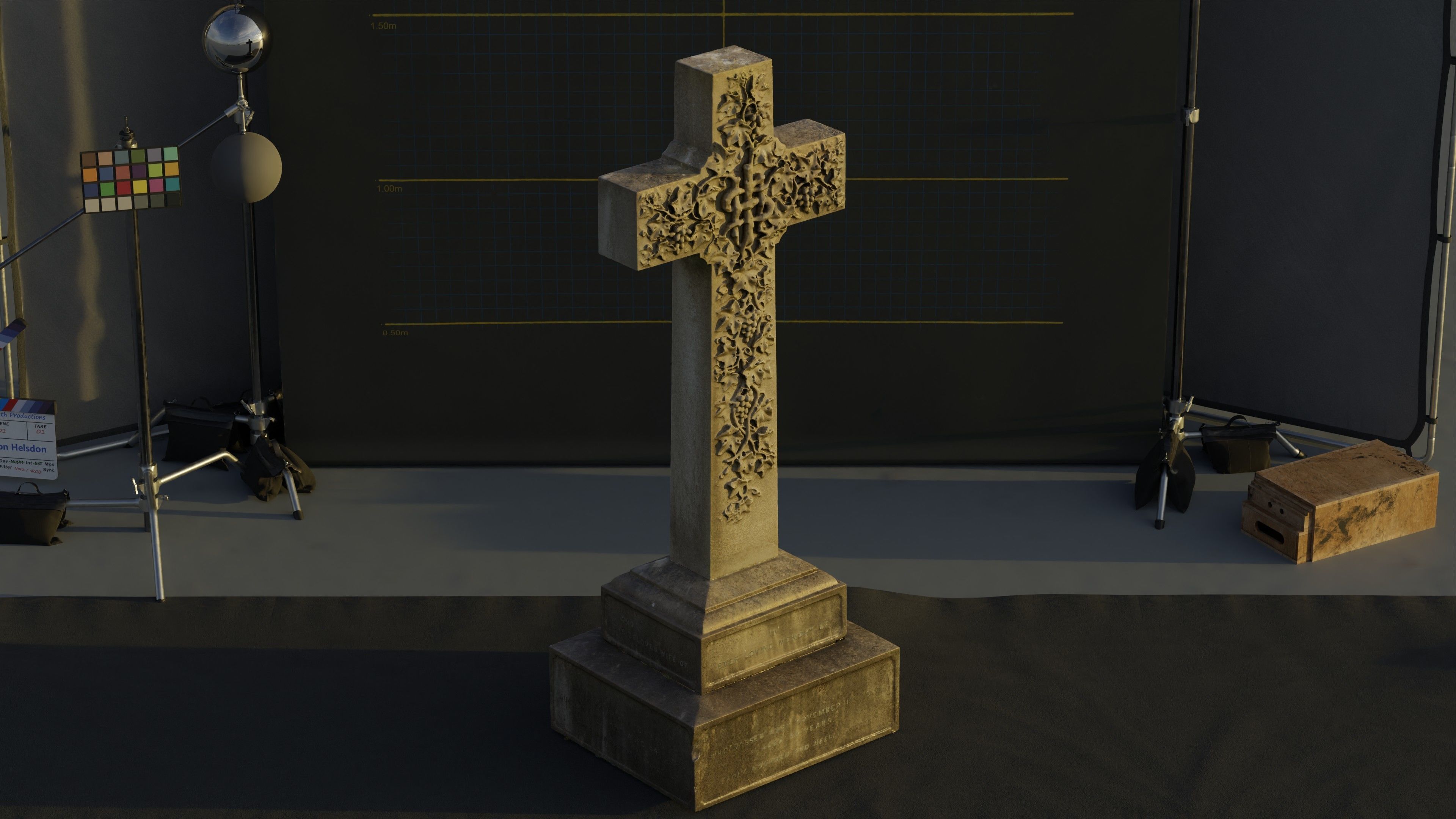 3D model Photogrammetry Gravestone Cross with Grapevine decoration VR ...