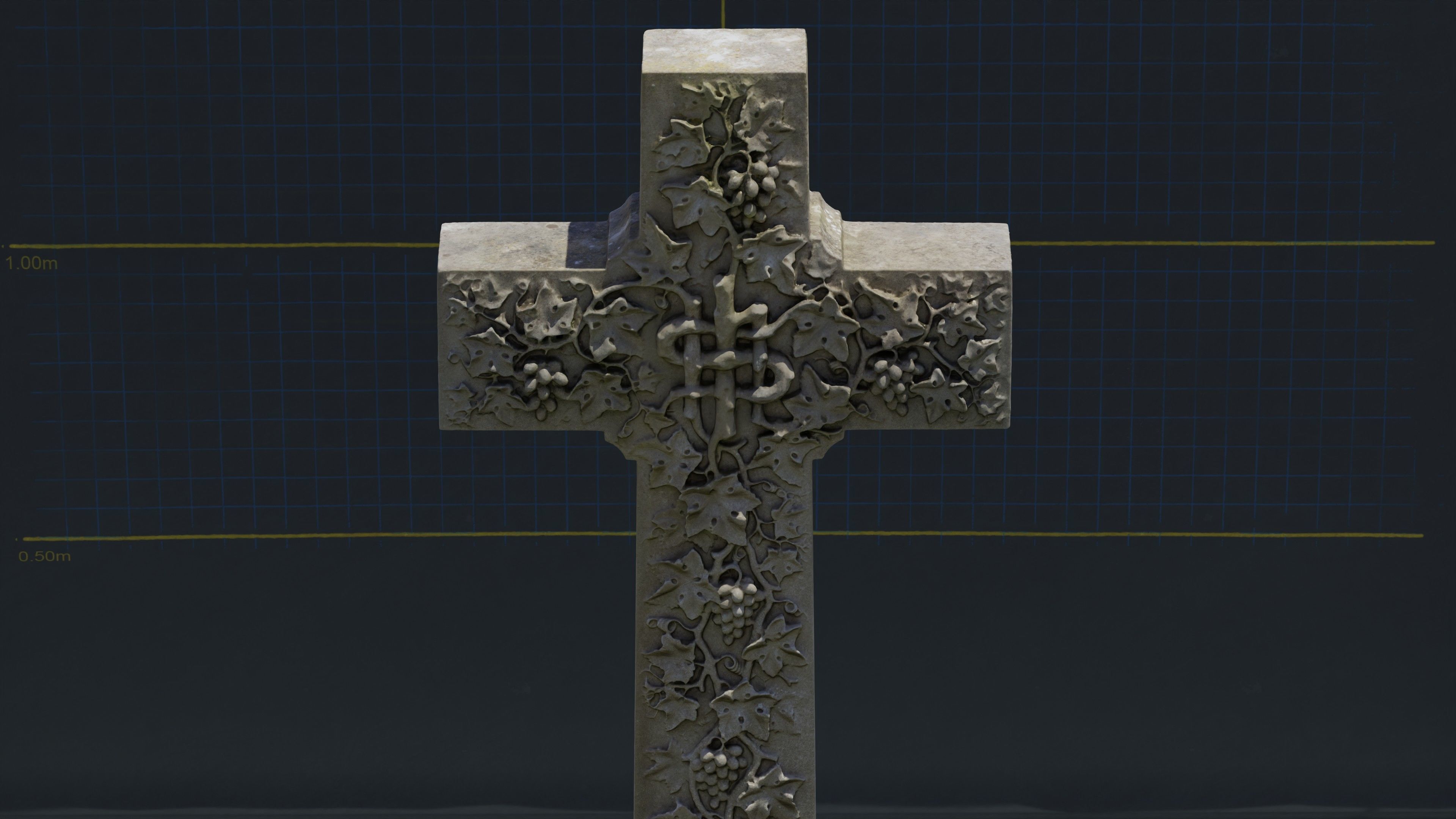 3D model Photogrammetry Gravestone Cross with Grapevine decoration VR ...