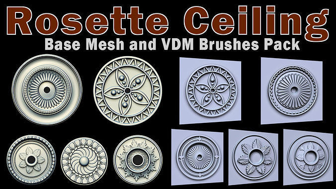 3D model 40 Rosette Ceiling Base Mesh and VDM Brushes Pack VR / AR / low-poly | CGTrader