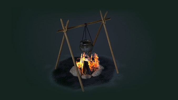 Fire Pit with wood settlement prop Hanging Cauldron 3D model | CGTrader
