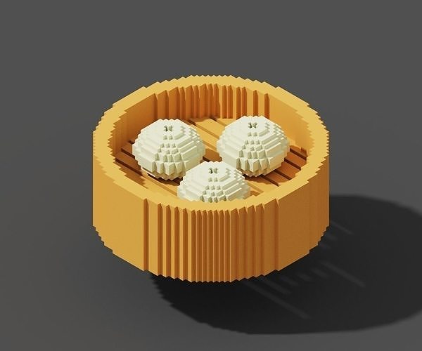 3D model Japanese Steamed Pork Bao Steamed basket Bun Low Poly Voxel VR ...