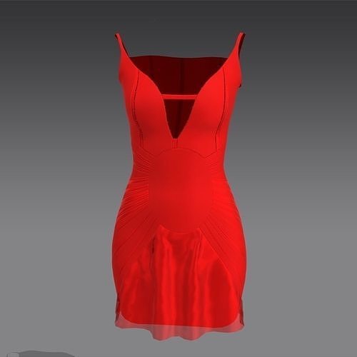 3D model red dress matte and silk satin fabric VR / AR / low-poly ...