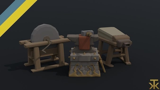 3D model Cartoon blacksmith tools Polygonal Style VR / AR / low-poly ...