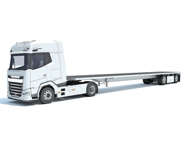 Truck with Flatbed Trailer 3D model | CGTrader