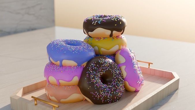 Photorealistic donut with a Classic tray 3D model | CGTrader