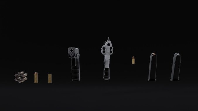 Pistols Glock 17 44 Magnum bullets 3D model rigged | CGTrader