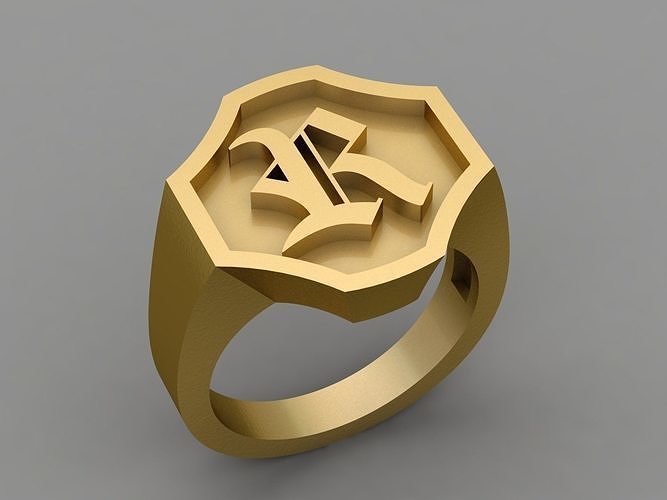 R Letter Classy Solid 14K Gold Name Initial Signet Ring Mens 3D model ...