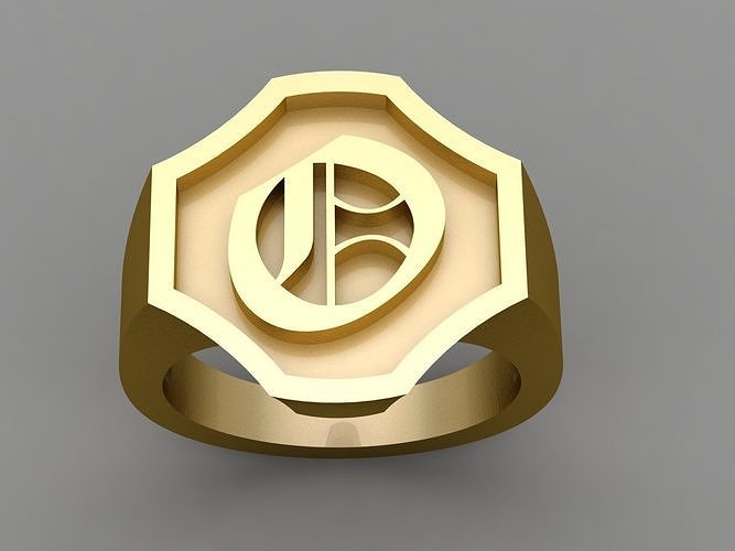 O Letter Solid Gold Signet Ring Monogram Men Ring 3D model 3D printable ...