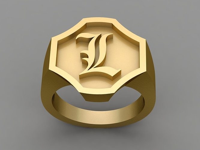 L Letter Solid Gold Signet Ring Monogram Men Ring 3D model 3D printable ...