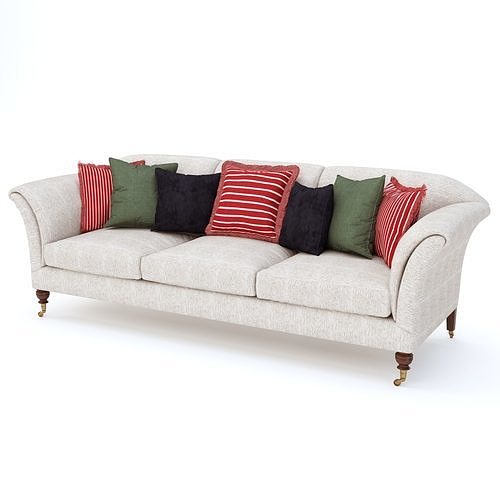 Three seat Victorian Sofa with throw cushions 3D model | CGTrader