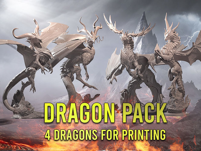 4 Dragon STL kits for printing 3D model 3D printable | CGTrader
