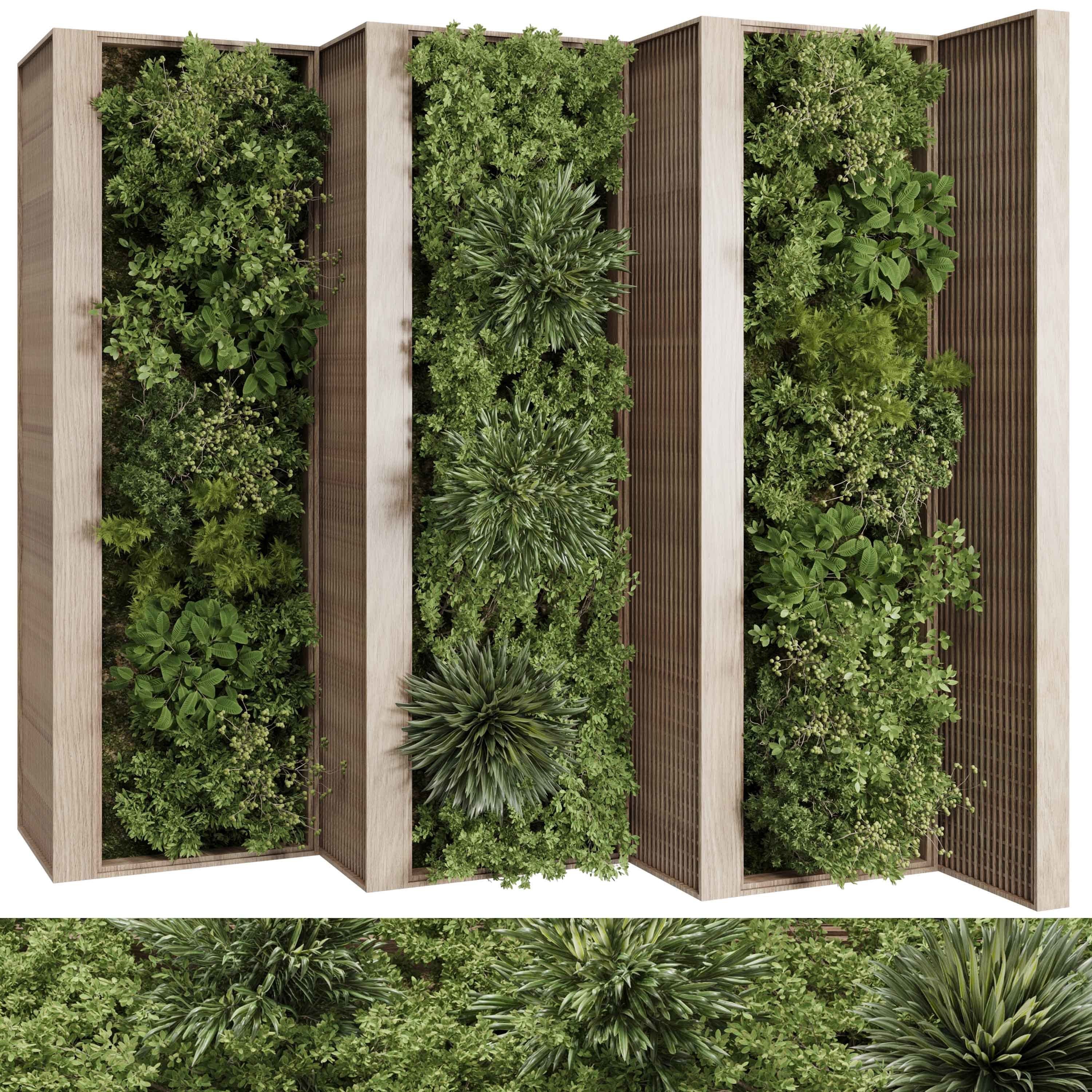 Plants Set Partition In Wooden Frame - Vertical Graden 3D model | CGTrader