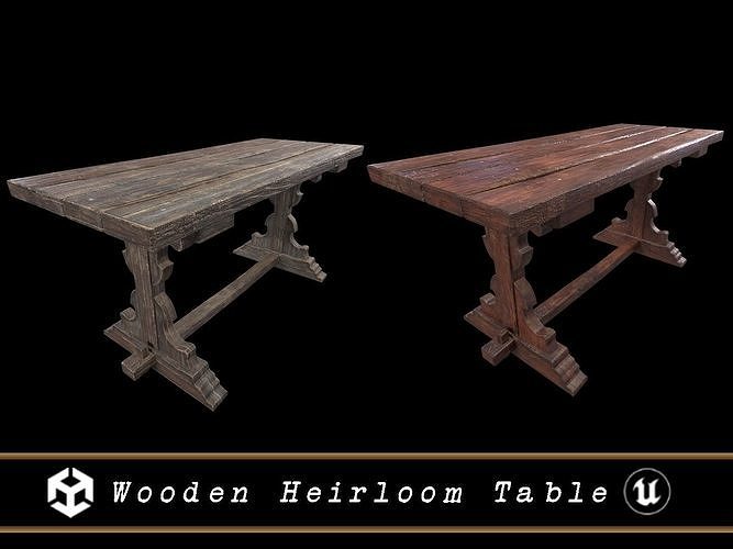3D model Old Wooden Heirloom Farm Table - 2 textures VR / AR / low-poly ...