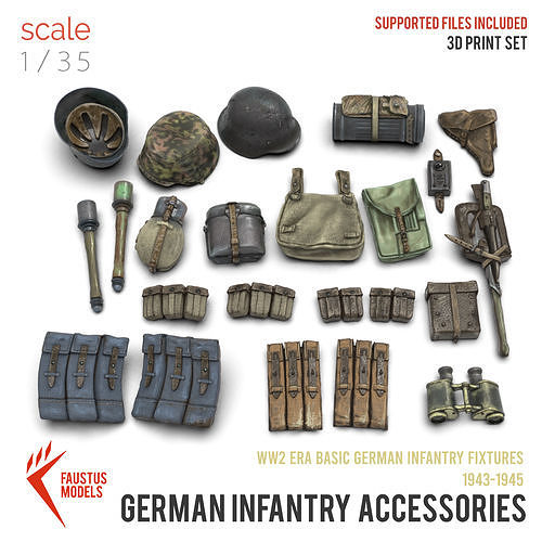 BASIC GERMAN WW2 INFANTRY ACCESSORIES 3D PRINTABLE MODEL 3D model 3D ...