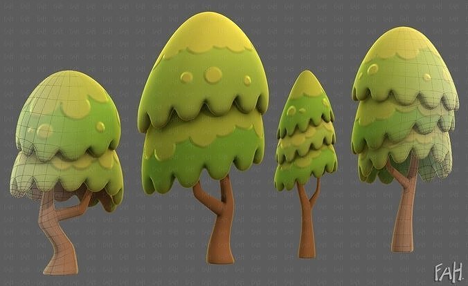 3D model Trees Cartoon V55 VR / AR / low-poly | CGTrader
