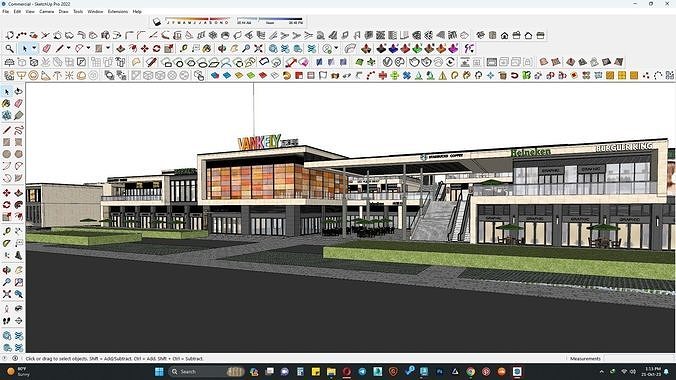 Retail shopping mall along hotel building 3D model | CGTrader