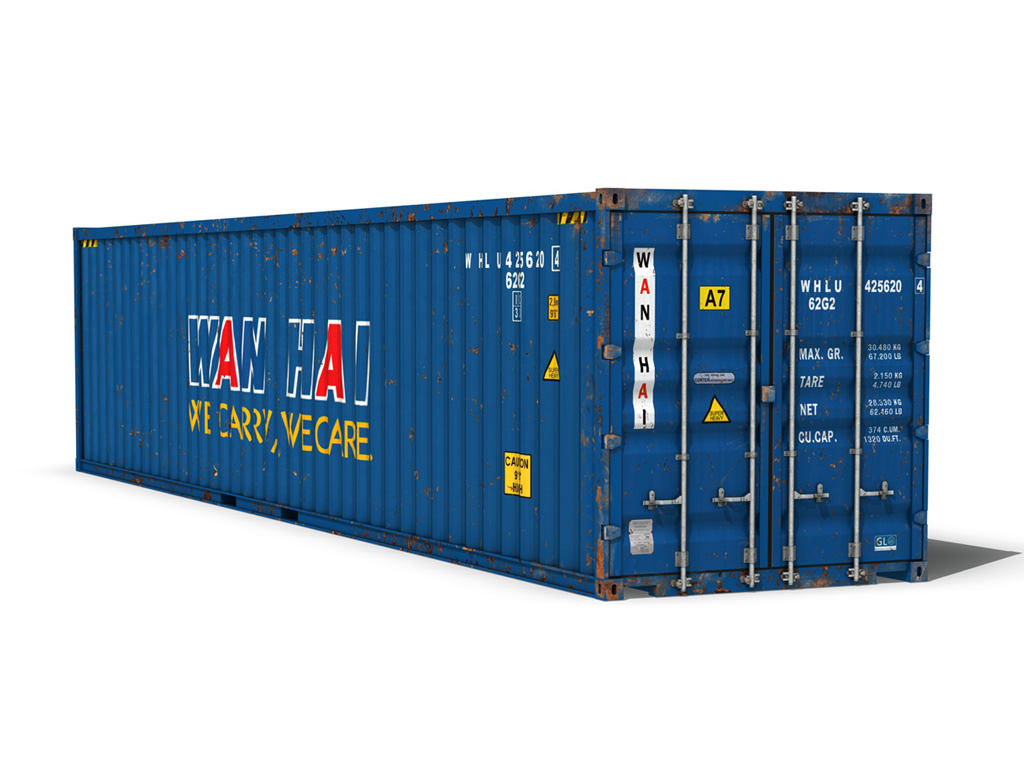 40ft Shipping Container - Wan Hai 3D Model OBJ 3DS FBX C4D LWO LW LWS ...