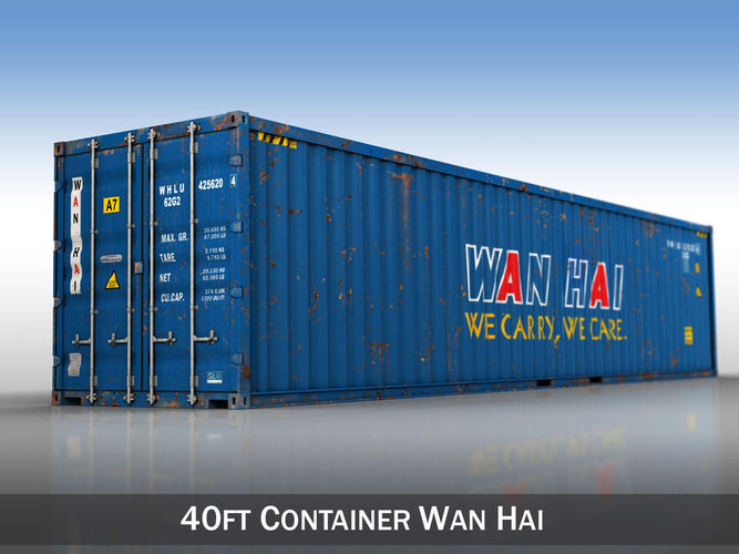 40ft Shipping Container - Wan Hai 3D Model OBJ 3DS FBX C4D LWO LW LWS ...