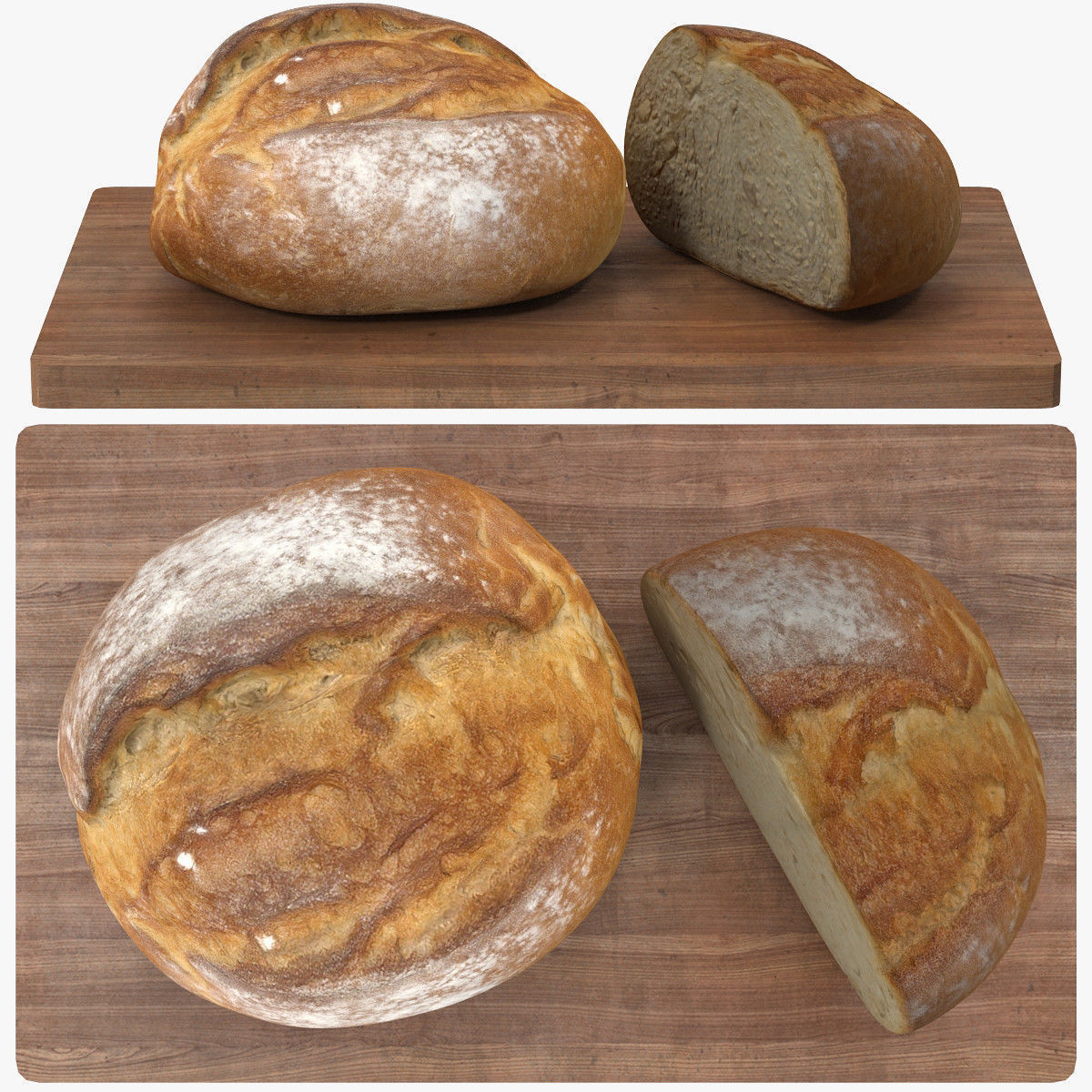 3D model Bread two slices of on wooden board VR / AR / low-poly | CGTrader