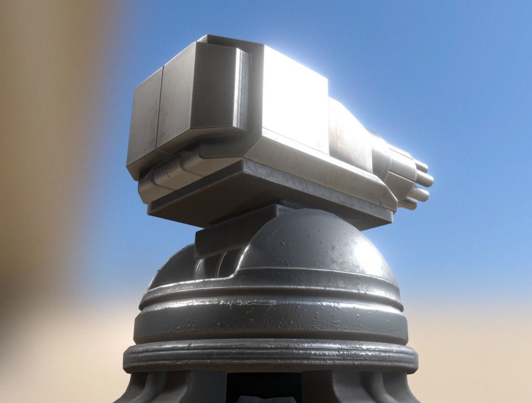 3D model Futuristic Gatling Gun Tower Animated VR / AR / low-poly ...