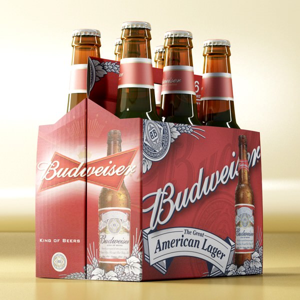 Budweiser Beer Bottle - Six Cardboard Pack 3D model | CGTrader