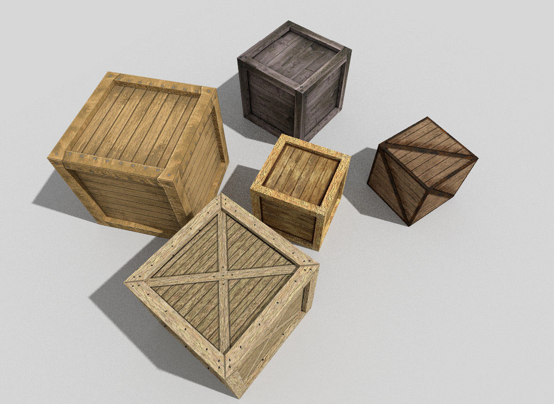 3D model low poly wooden boxes pack 2 VR / AR / low-poly | CGTrader