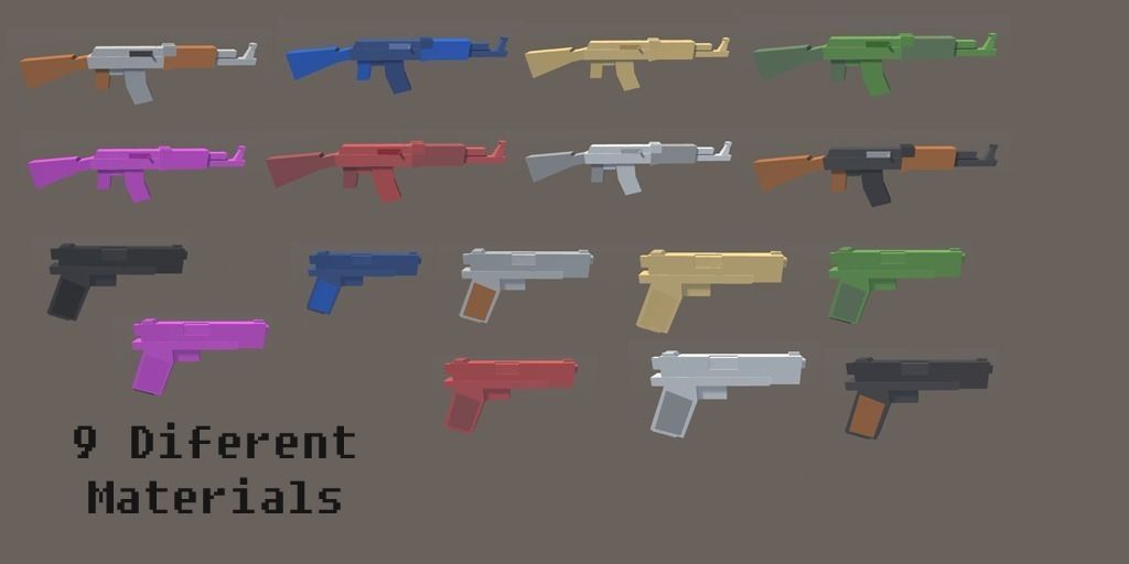 3D model Block Guns Collection w Unity Package VR / AR / low-poly ...