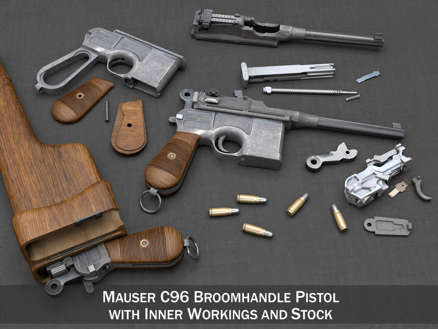 Mauser C96 Broomhandle with Stock 3D model | CGTrader
